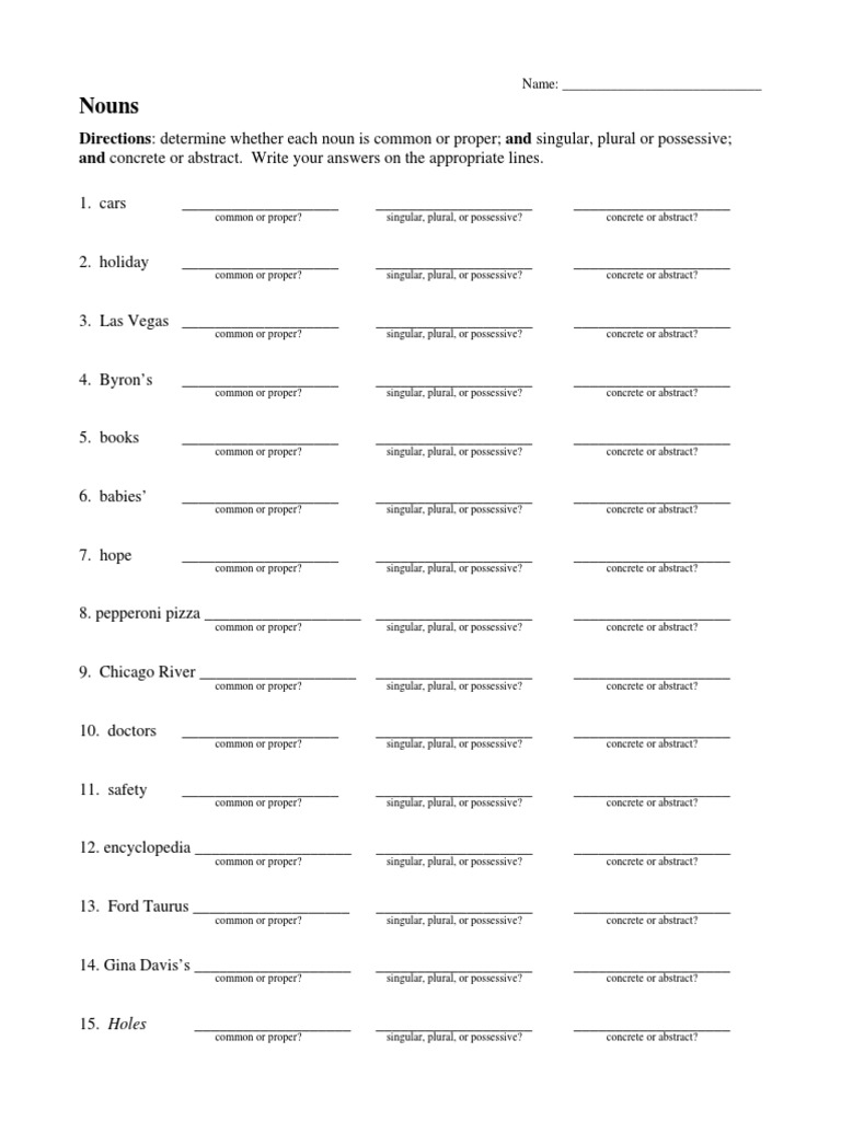 Noun Types Worksheet | PDF | Plural | Linguistic Typology