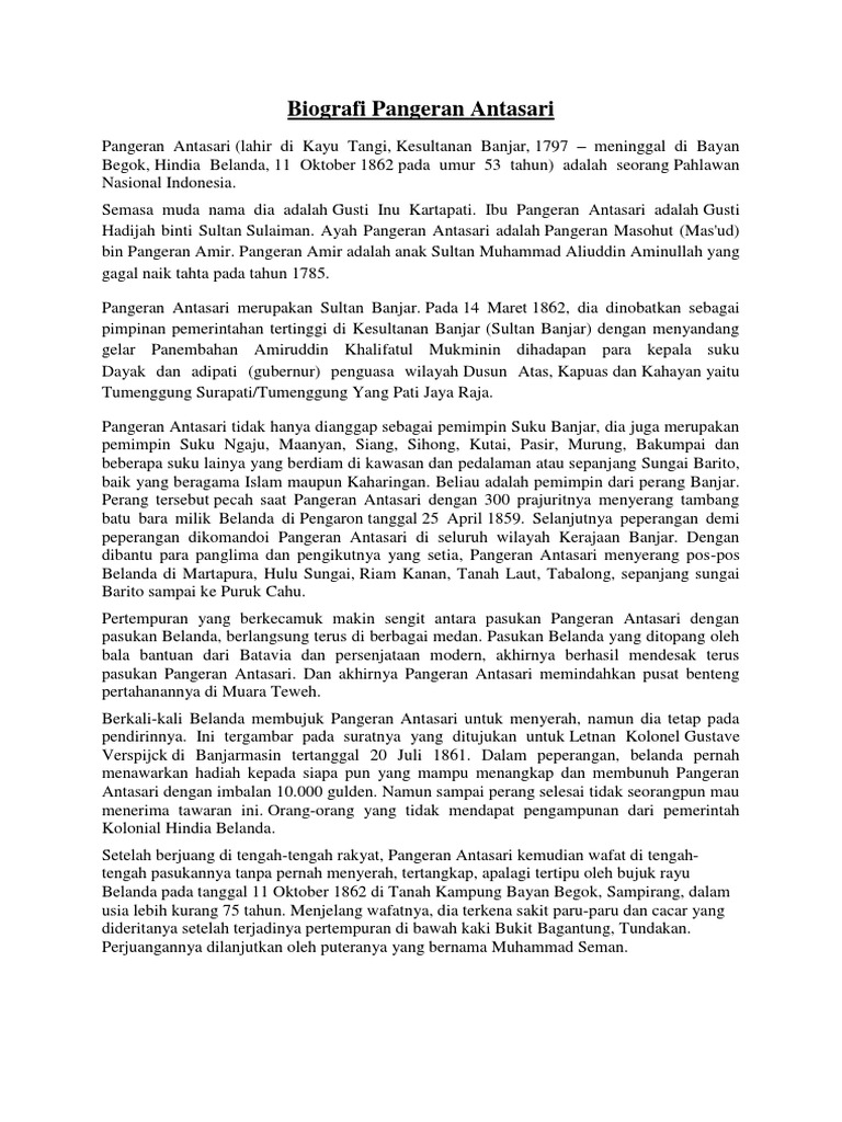 Biografi Pangeran Antasari | PDF | Sejarah | Klasik
