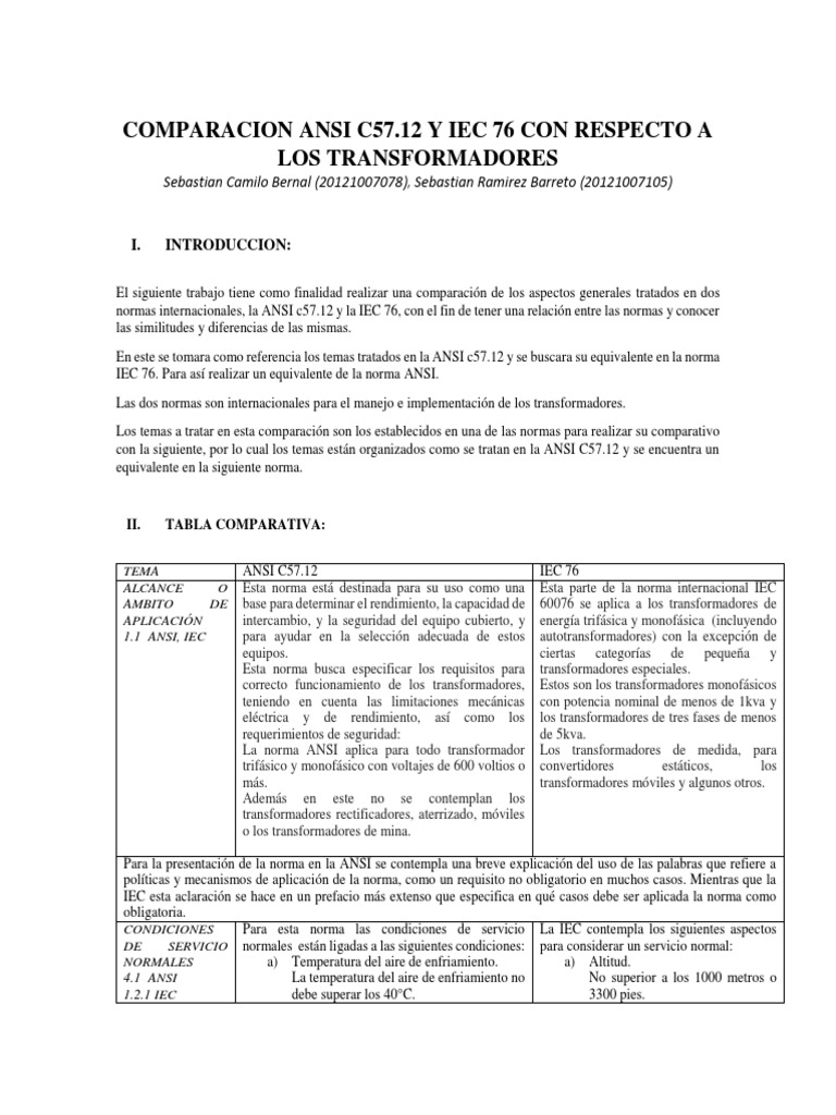 Comparacion Ansi C57.12 y Iec 76 Con Res | PDF | Transformador ...
