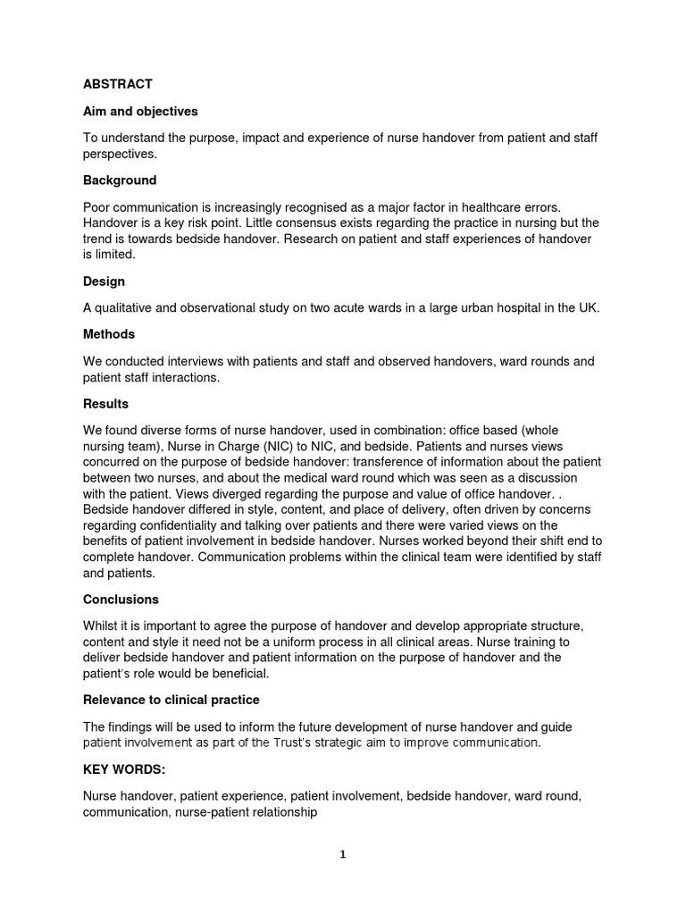 Handover Paper Final 22 3 16 BJN | PDF | Nursing | Patient