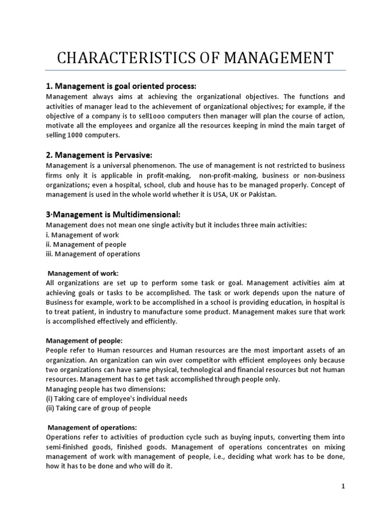 Characteristics of Management: 1. Management Is Goal Oriented Process ...