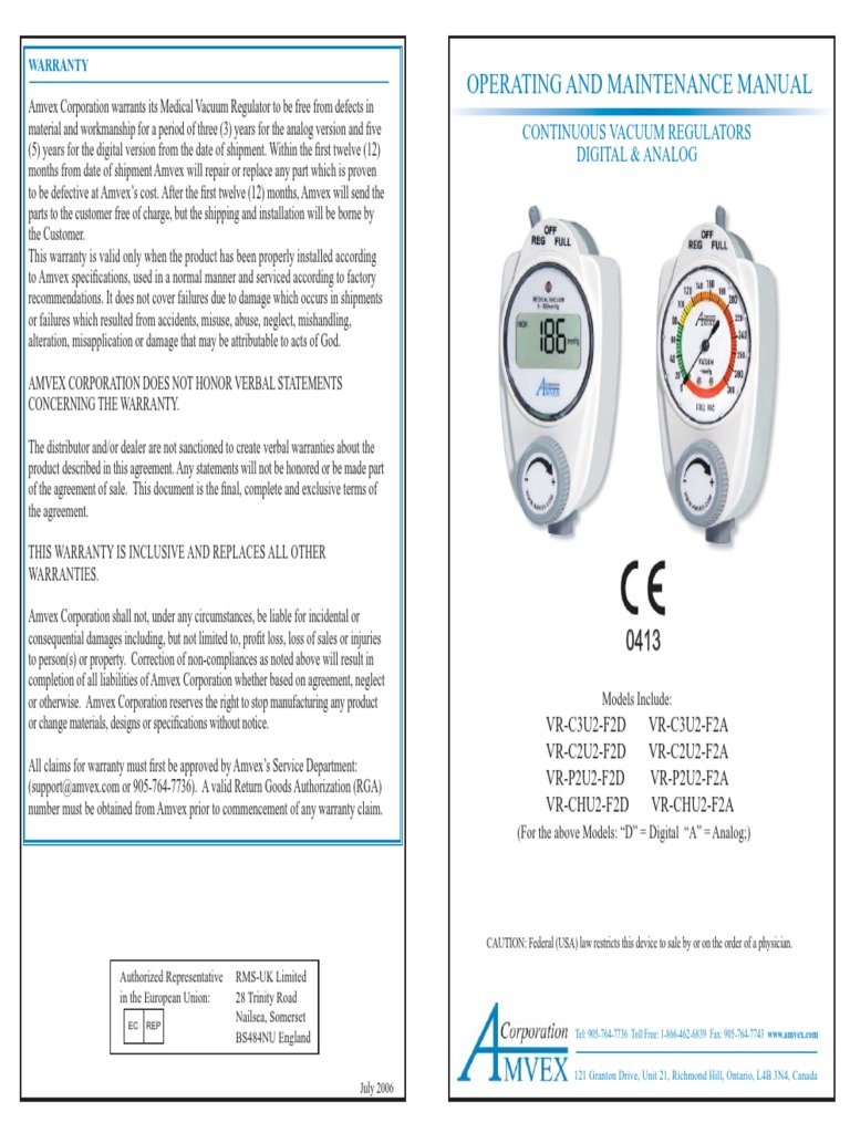 Amvex Continuous Vacuum Regulator Manual | PDF | Sterilization ...