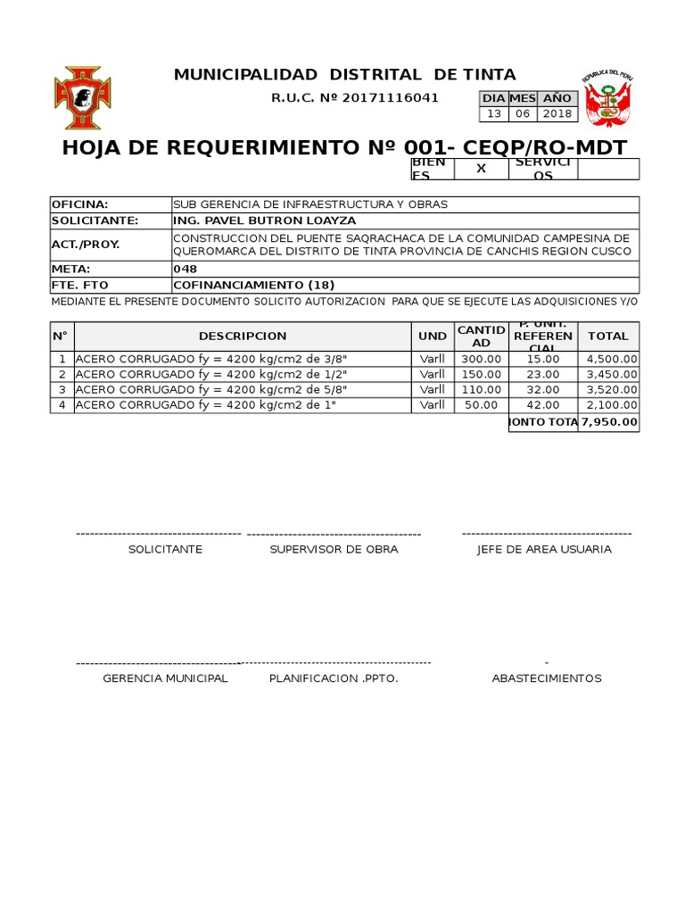 Requerimiento 001-Acero Corrugado | PDF