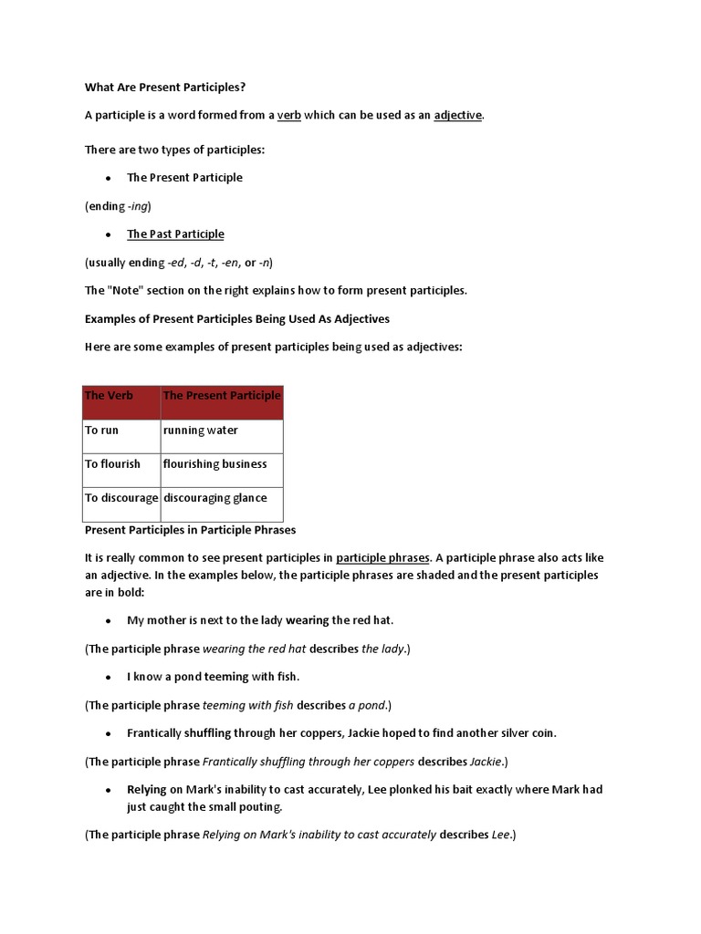 What Are Present Participles | PDF | Perfect (Grammar) | Grammatical Tense