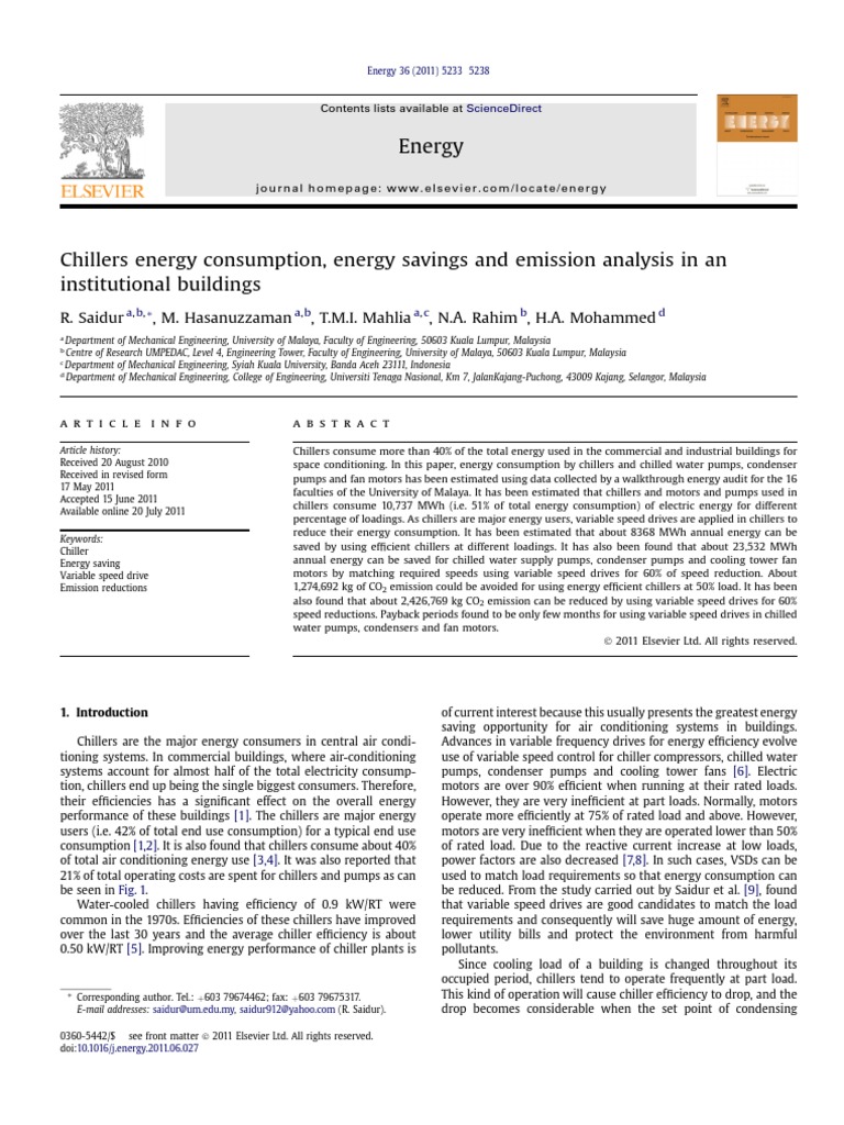 Chillers Energy Savings and Emission Analysis | PDF | Air Conditioning ...