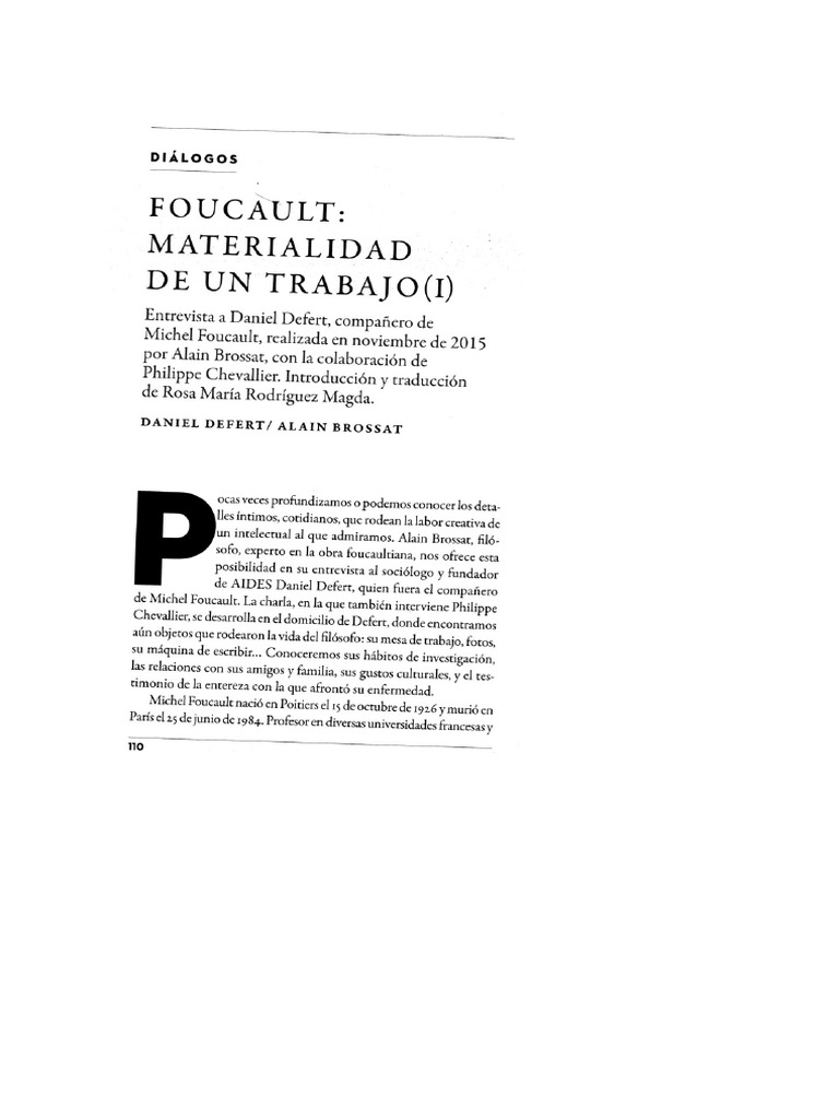 Foucault (Entrevista Con Daniel Defert) | PDF | Michel Foucault