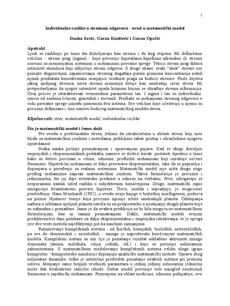 Psihijatrija Danas Matematicki Model | PDF