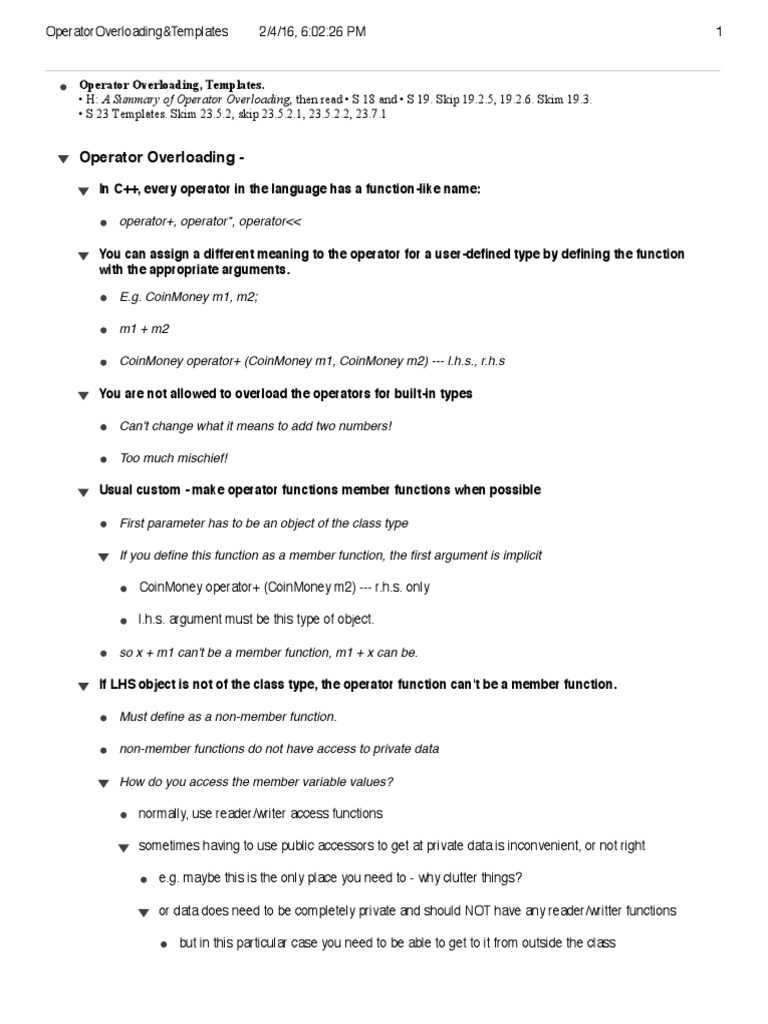Operator Overloading&Templates | PDF | C++ | Class (Computer Programming)