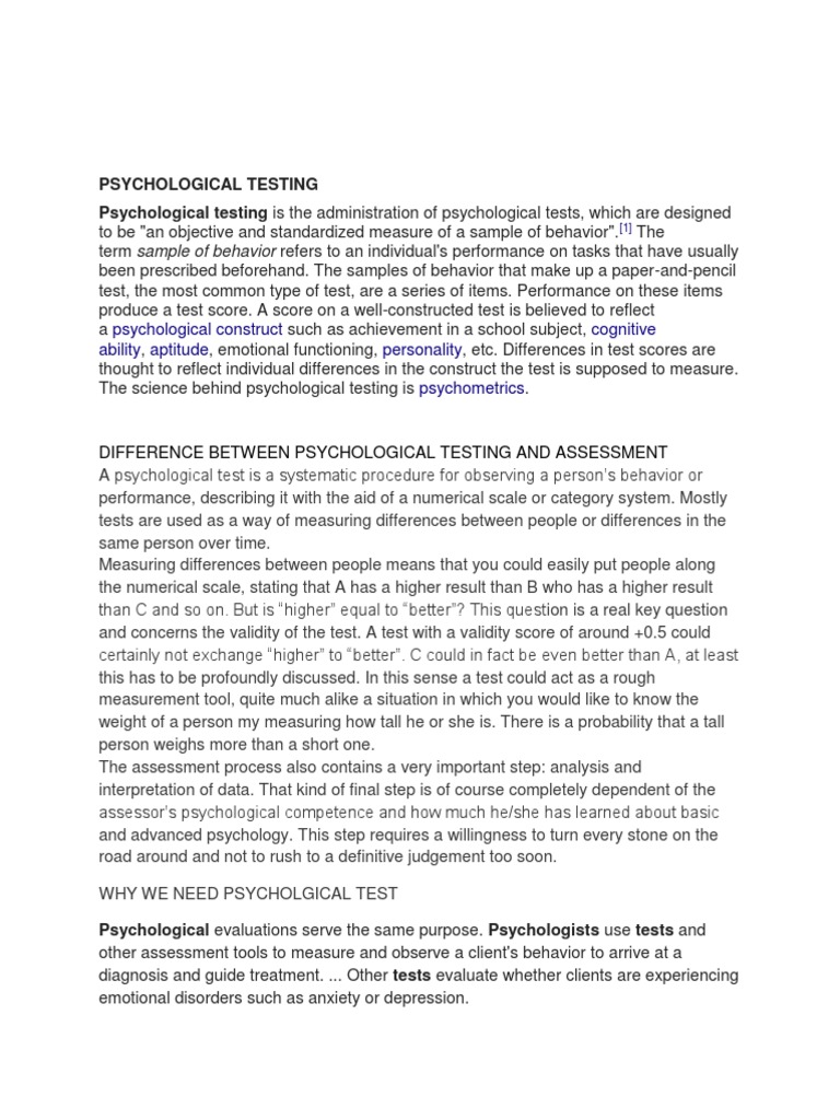 Psychological Testing Psychological Testing Is The Administration of ...
