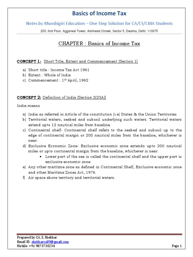Basics of Income Tax Notes For CA CSCMA Students | PDF | Territorial ...