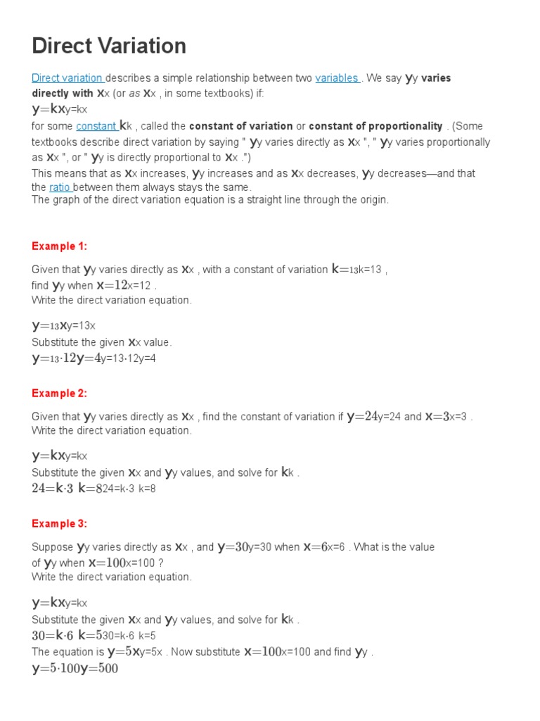 Direct Relationships: Understanding Direct Variation Through Examples ...