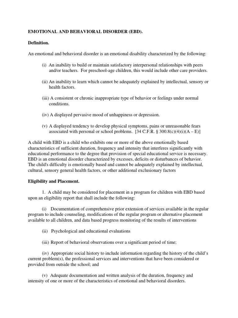 Emotional and Behavioral Disability Eligibility PDF | PDF | Special ...
