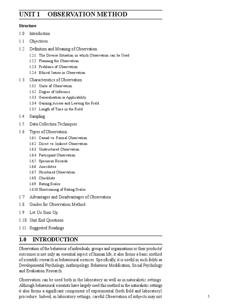 Unit 1 Observation Method: Structure | PDF | Observation | Validity ...
