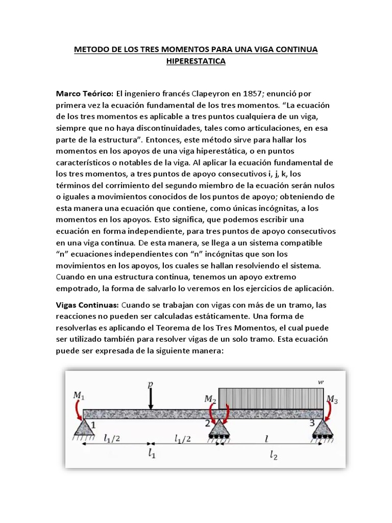 Metodo de Los Tres Momentos para Una Viga Continua Hiperestatica | PDF