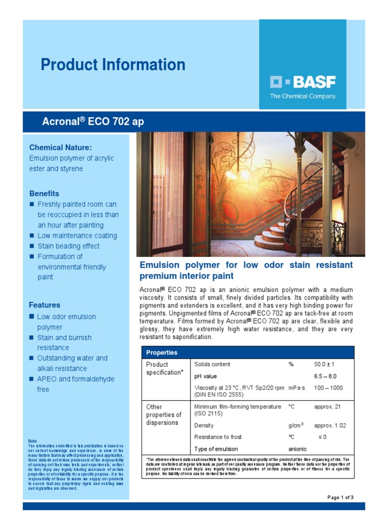 Acronal ECO 702 AP TI EDA Nov 07 | PDF | Paint | Pharmaceutical Formulation