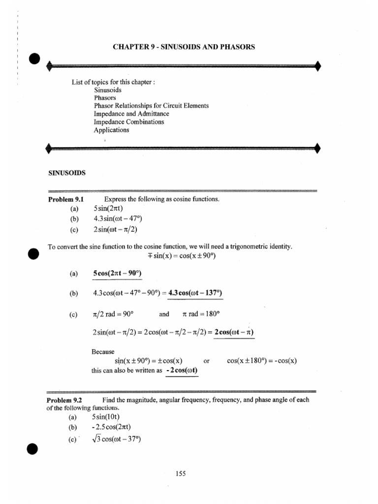 Chapter 9 Sinusoids and Phasors PDF | PDF