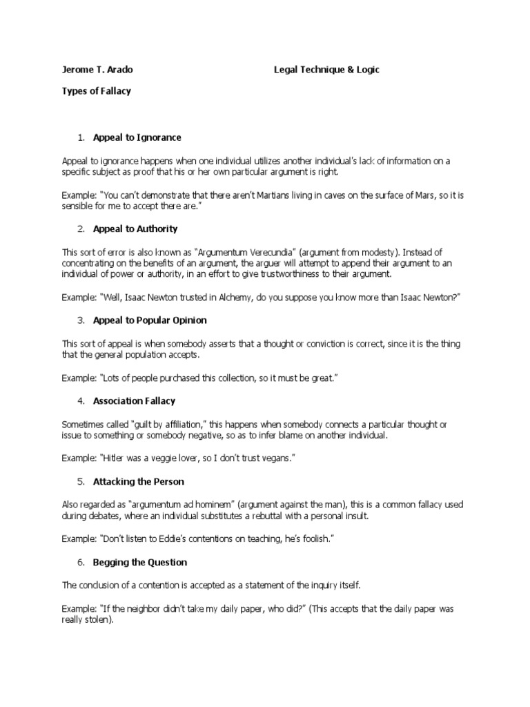 Types of Fallacies | PDF | Fallacy | Argument