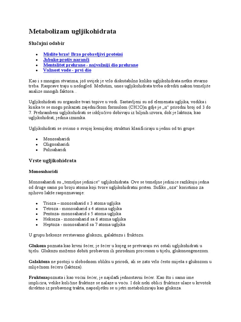 Metabolizam Ugljikohidrata | PDF
