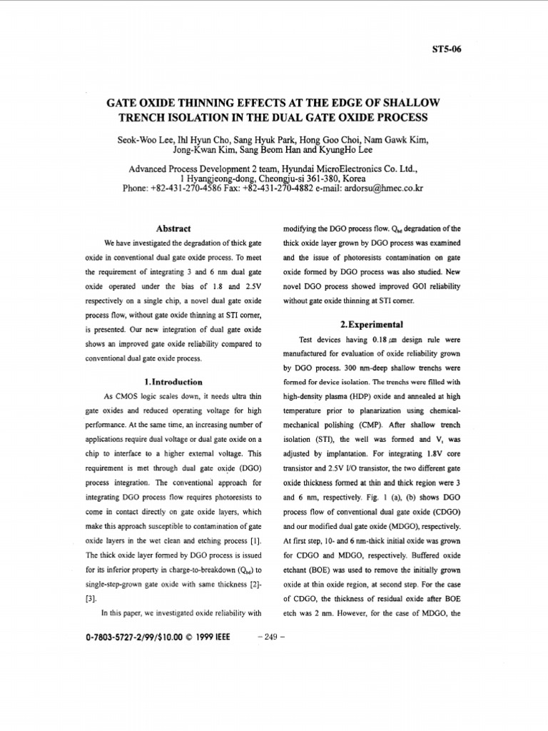 Gate Oxide Thinning Effects at The Edge of Shallow Trench Isolation in ...