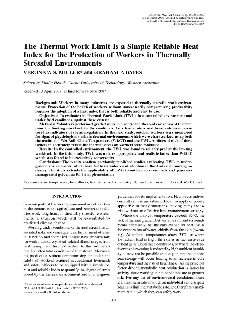 Thermal Work Limit | Download Free PDF | Hyperthermia | Heart Rate