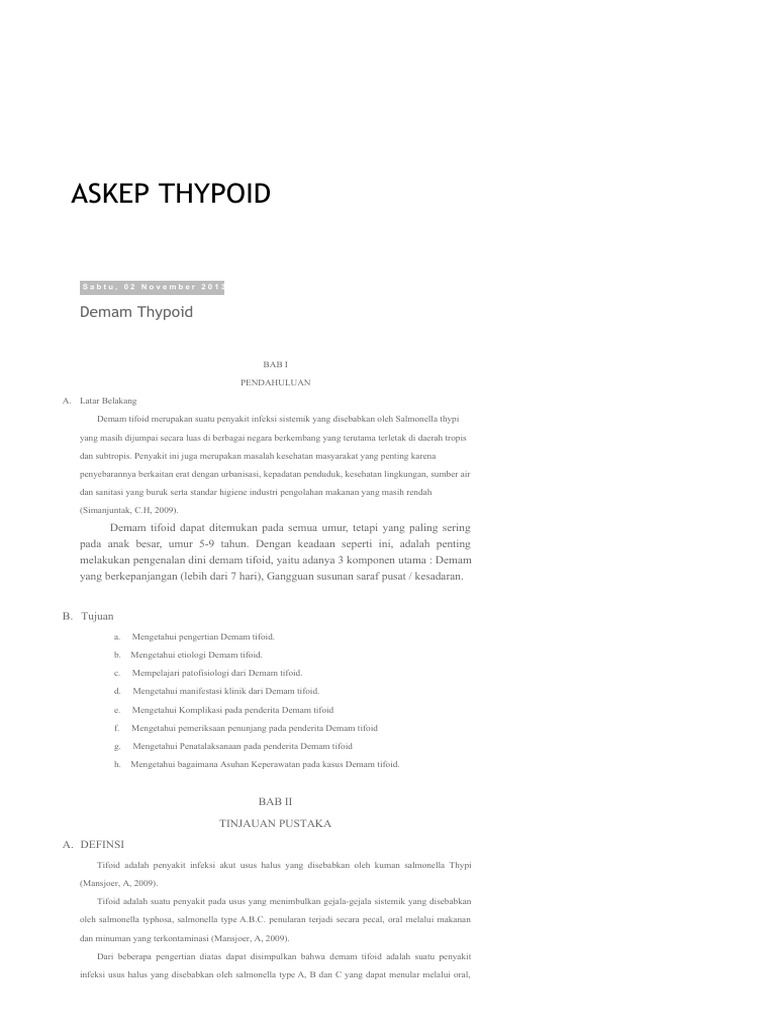 Askep Thypoid - Demam Thypoid | PDF