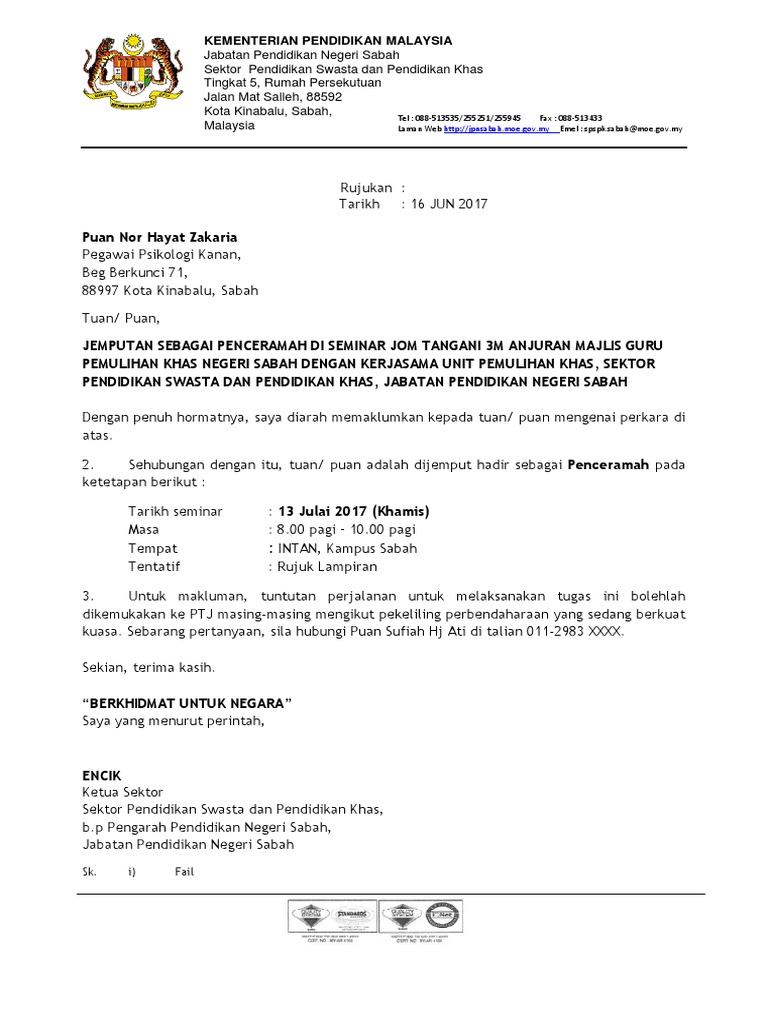 Contoh Surat Jemput Penceramah | PDF