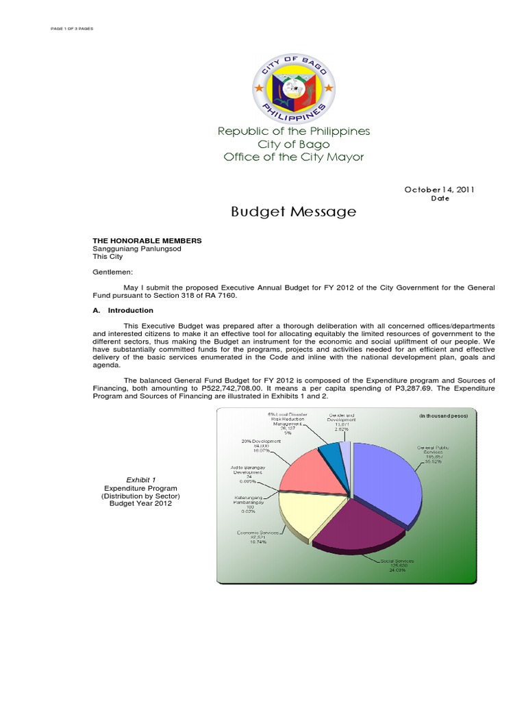 Budget Message: Republic of The Philippines City of Bago Office of The ...