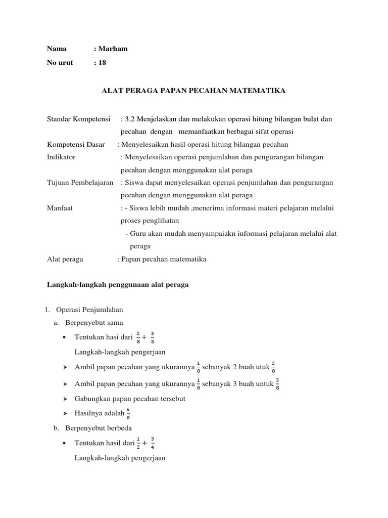 Alat Peraga Papan Pecahan Matematika | PDF | Metode & Bahan Ajar