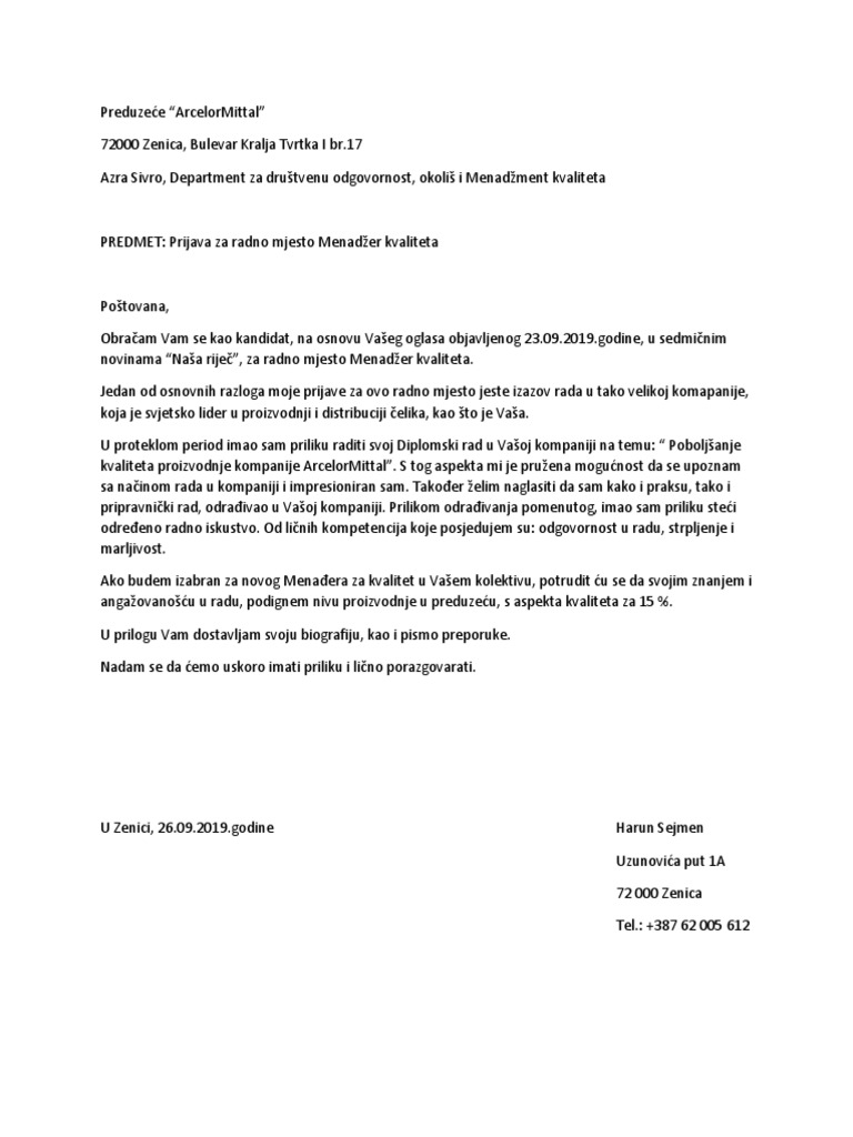 Motivaciono Pismo | PDF