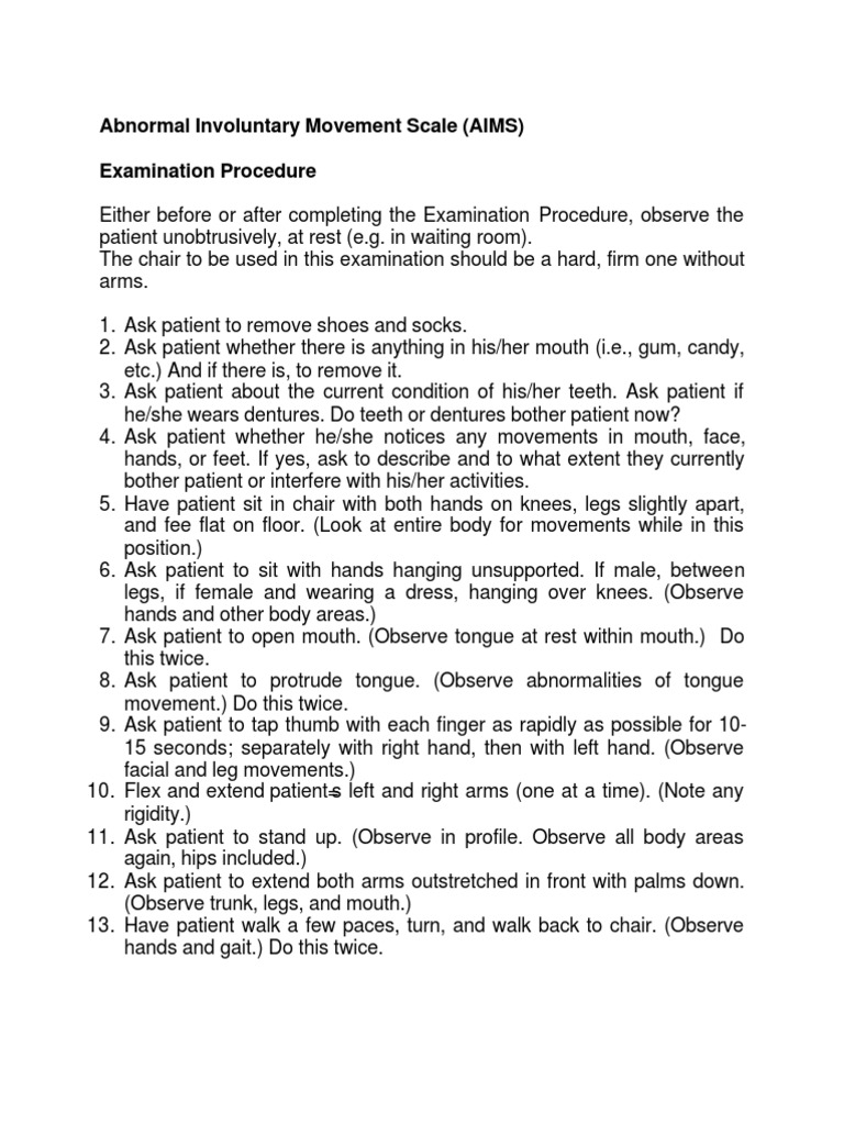 Abnormal Involuntary Movement Scale (AIMS) | PDF | Hand | Anatomical ...