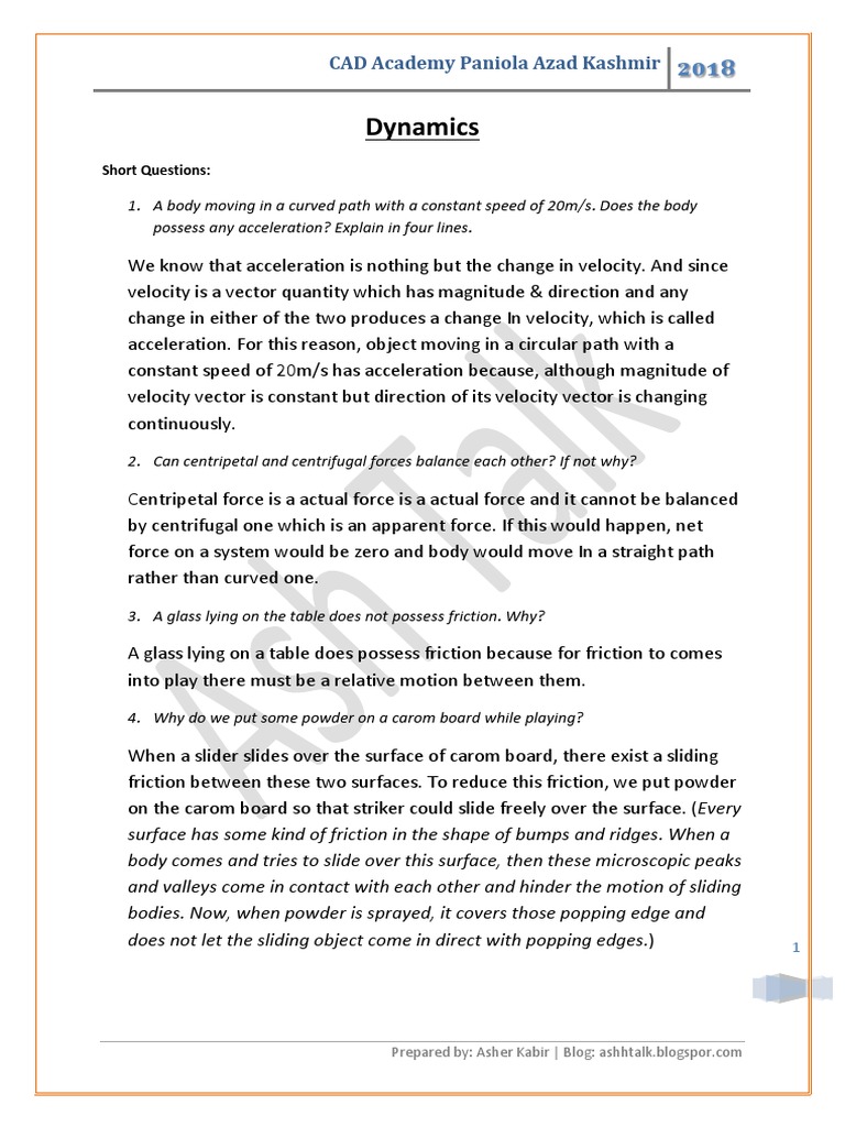 9th Class Physics Notes Chapter 3 Ajk | PDF | Acceleration | Friction