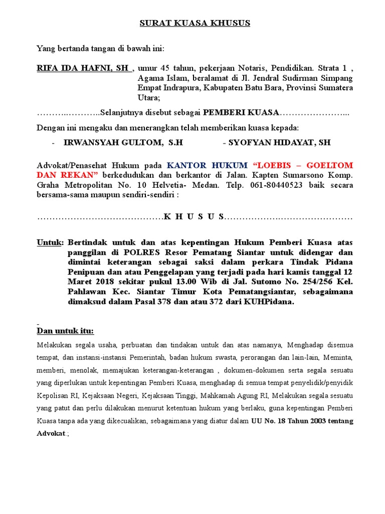 Surat Kuasa - Rida Ida Hafni | PDF