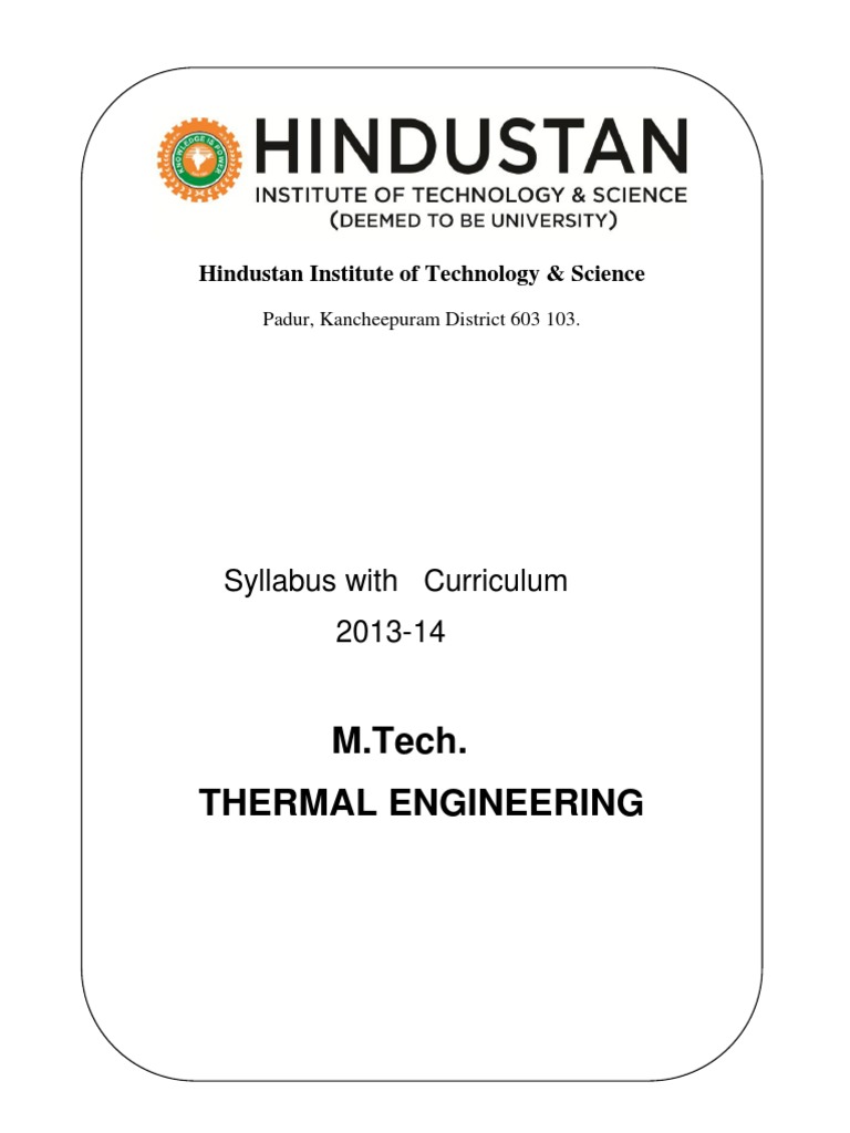 M.Tech. Thermal Engineering: Syllabus With Curriculum 2013-14 | PDF | Fluid Dynamics | Combustion