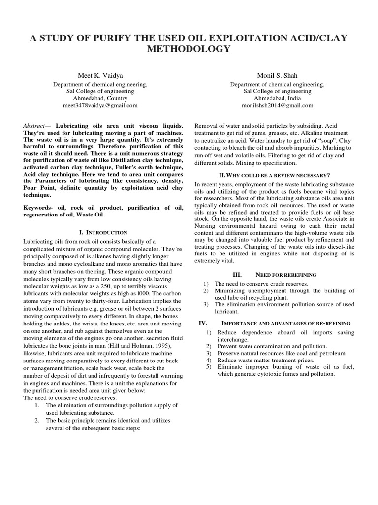 Acid Clay Method for Waste Oil Purification | PDF | Lubricant | Petroleum