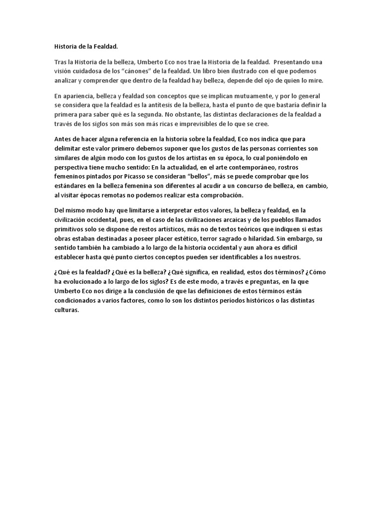 Historia de La Fealdad | PDF