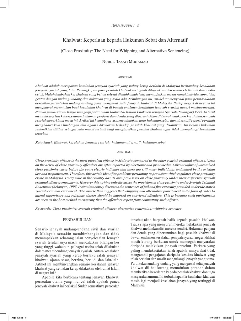 Khalwat Keperluan Kepada Hukuman Sebat Dan Alternatif | PDF