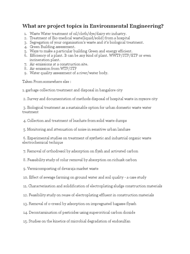Environmental Engineering Project Topics | PDF | Sewage Treatment ...