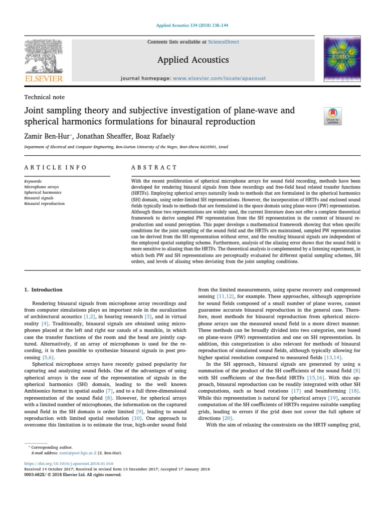 Joint Sampling Theory and Subjective Investigation of Plane-Wave and ...
