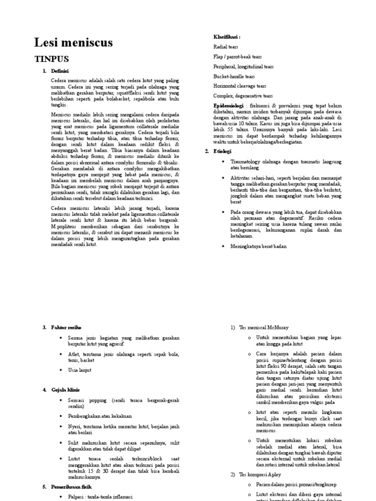 Laporan Lesi Meniskus | PDF