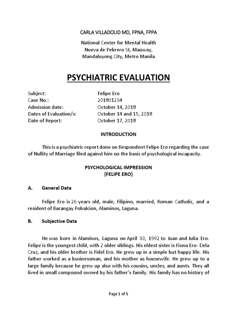 Psych Report | PDF | Marriage | Psychiatry
