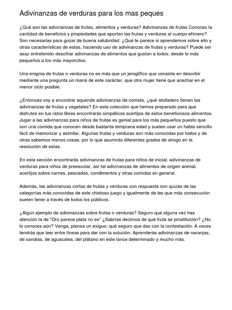 Adivinanzas de Verduras para Los Mas Peques | PDF | Vegetales | Ocio