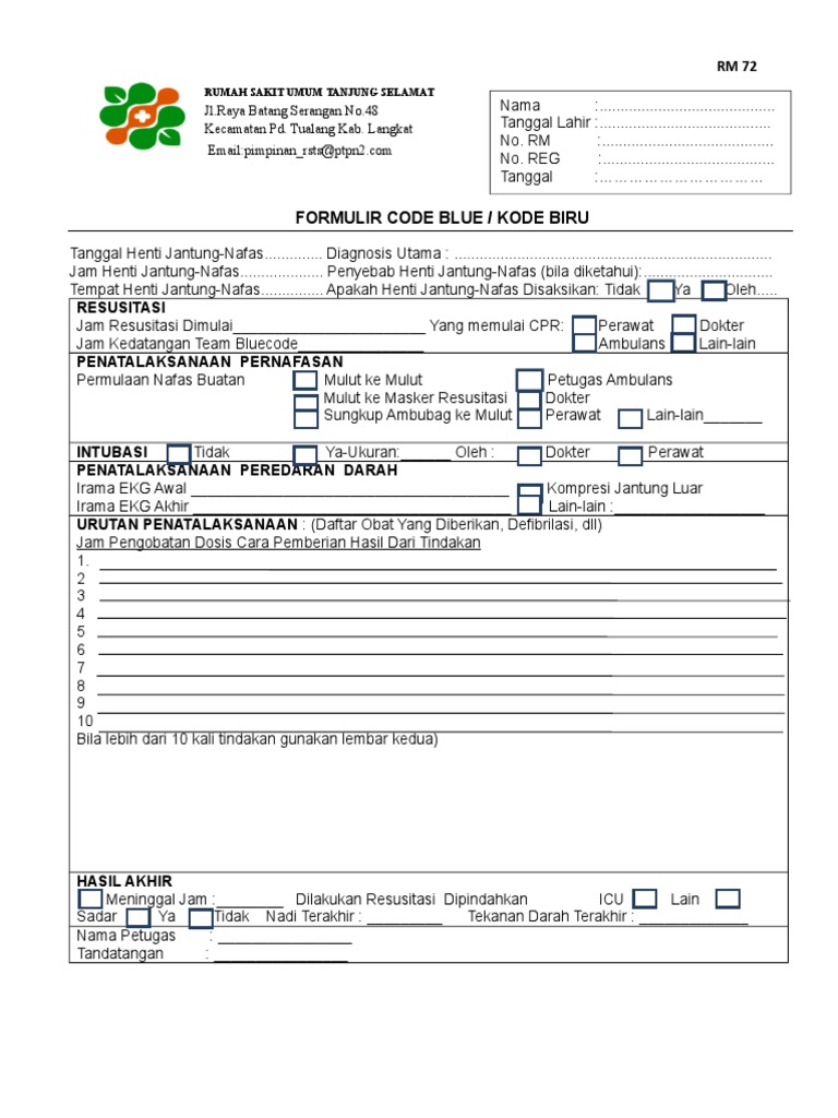 Formulir Code Blue.. | PDF