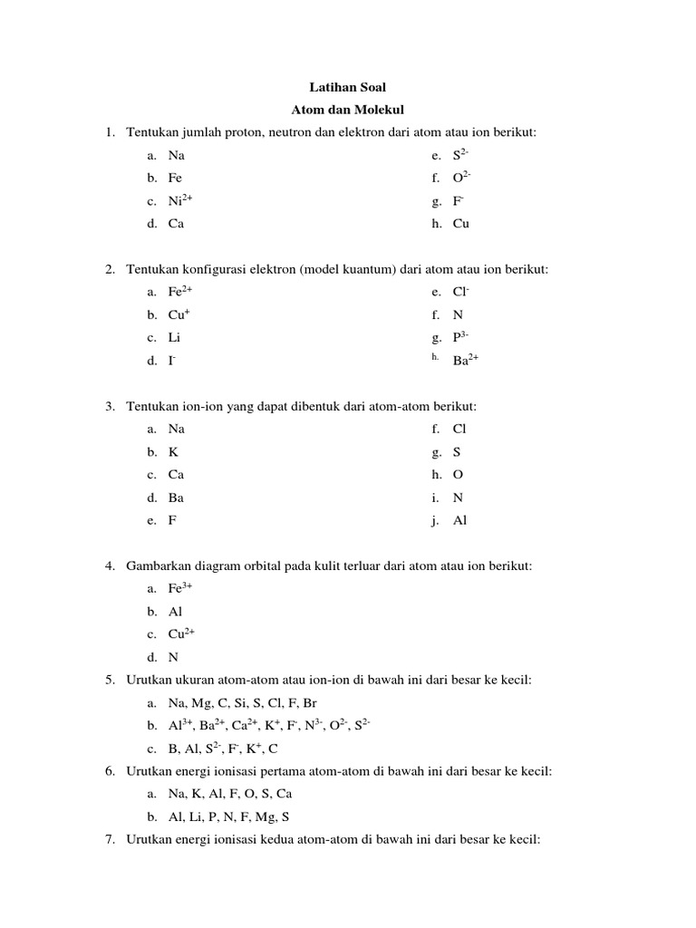 1 - Latihan Soal Atom Dan Molekul | PDF