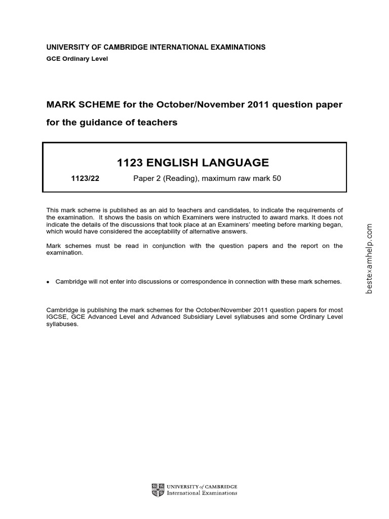 Cambridge O Level English Language 1123 - 22 Winter 2011 - Best Exam ...