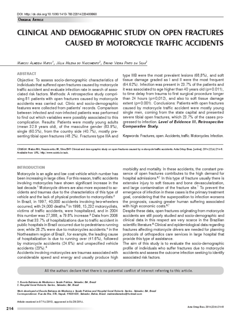 Clinical and Demographic Study On Open Fractures Caused by Motorcycle ...