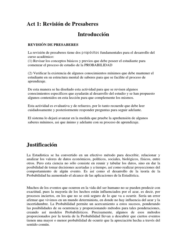 Act. 1 Revision de Presaberes | PDF | Probabilidad | Estadísticas