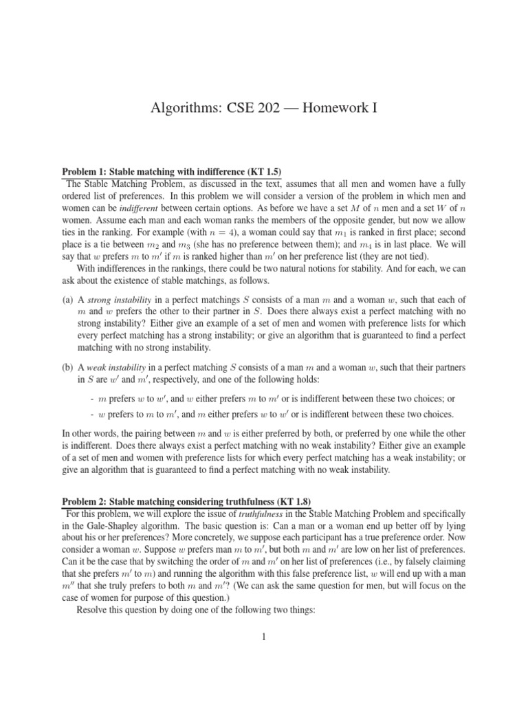 Algorithms Cse 202 Homework I Pdf Discrete Mathematics Mathematical Concepts