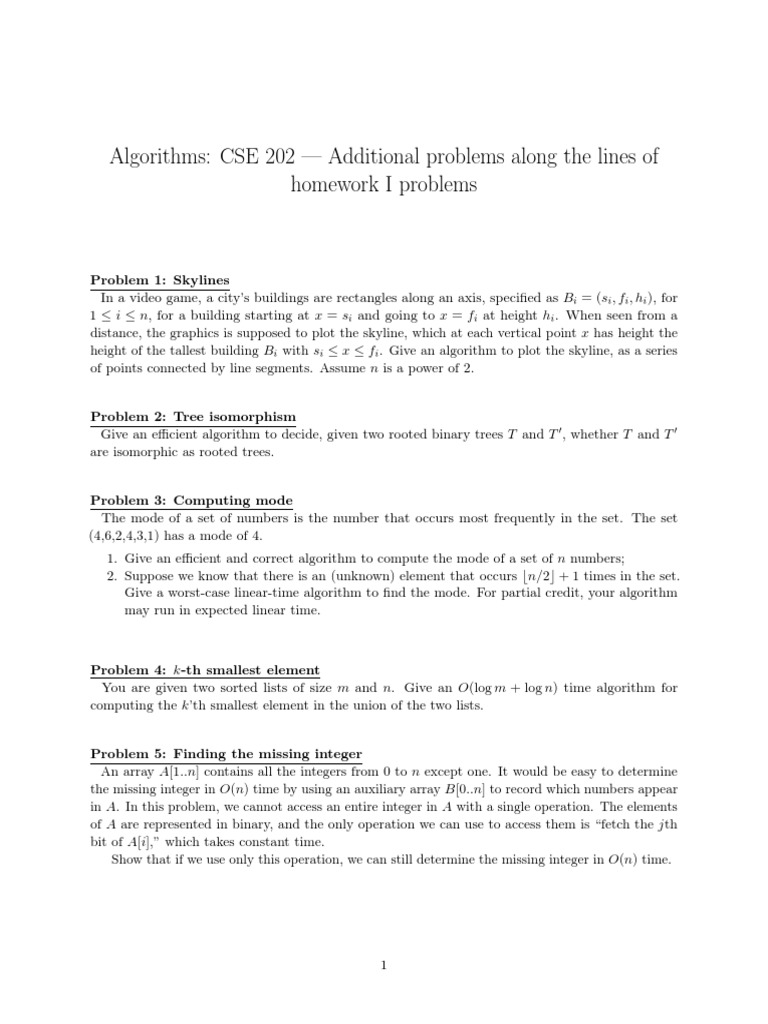 Algorithms: CSE 202 - Additional Problems Along The Lines of Homework I Problems | PDF ...