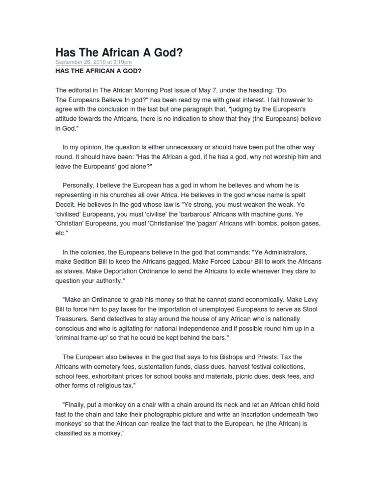 Has The African A God | PDF | Religion And Belief