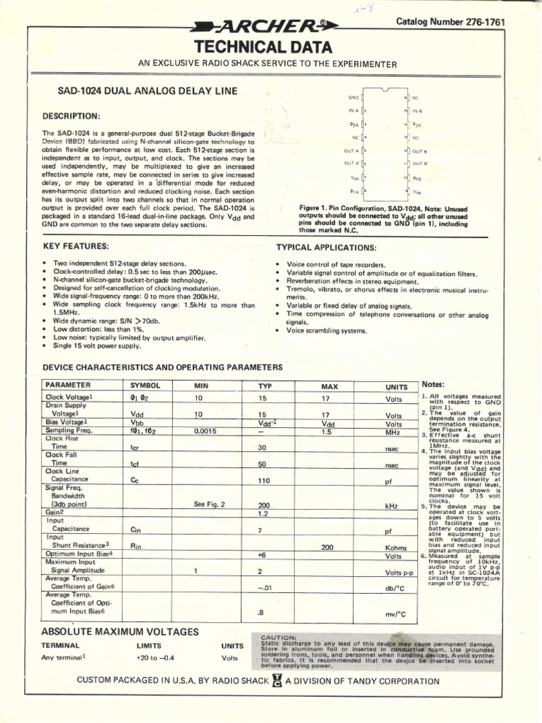 Archer SAD-1024 Tech Data | PDF